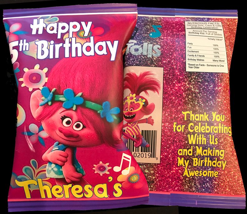 TROLLS Party Favor Chip Bags - The Brat Shack, NY